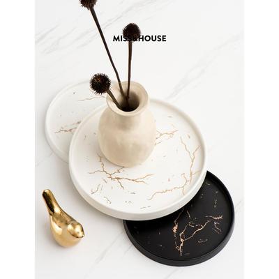 小西家北欧轻奢金色大理石纹陶瓷盘甜品盘收纳盘装饰摆盘香薰托盘