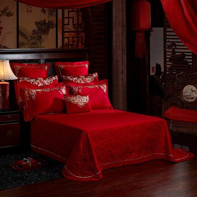 新婚庆20148四件套大红色庆长上绒棉刺绣花喜婚结婚床用品棉六八