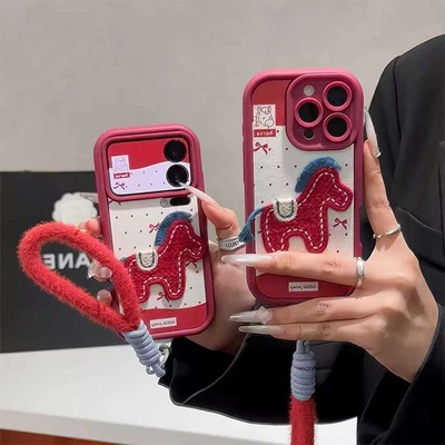 刺绣小马手机壳vivoy55s新年y52s适用本命年y53s马年y31s小众y51s全包y33s个性y50挂绳y9s羊皮y7s喜庆y5sy3防