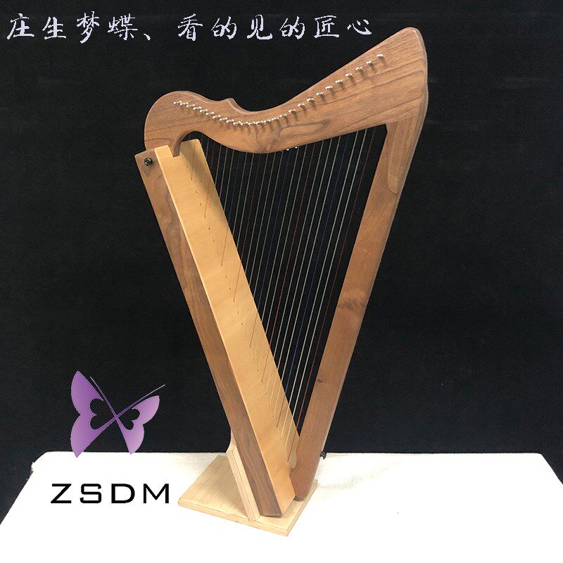 手工定制26弦便携竖琴背带式带半音拨键K初学者欧式古典竖琴乐器