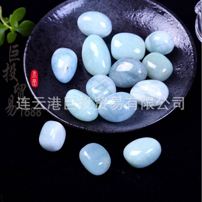 天然海蓝宝滚石摆件大颗粒海兰宝翻 Aquamarinl tumble儿童淘矿石