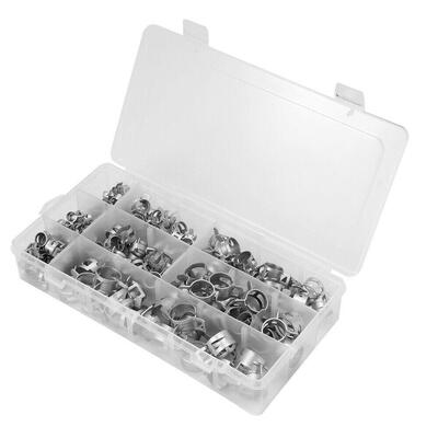 跨境160pcs盒装银色弹簧管夹 钢带型达克罗卡箍 汽车水管油管喉箍