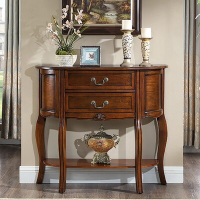 美式玄关桌实f木半圆客厅餐边柜门厅走廊尽头靠墙玄关台欧式玄关