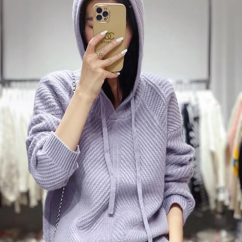 轻奢重工加厚羊毛针织帽衫卫衣女秋季宽松显瘦韩版毛衣连帽羊绒衫