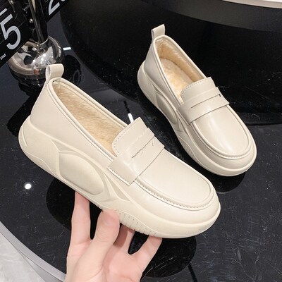 乐74789福鞋女204春季新款百搭加厚绒底英伦风小皮鞋蹬一脚秋冬2