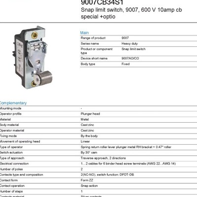 CLASS9007CB34-SI/S1CB33-SI/S1微动开关行程开关CP221杠杆螺丝