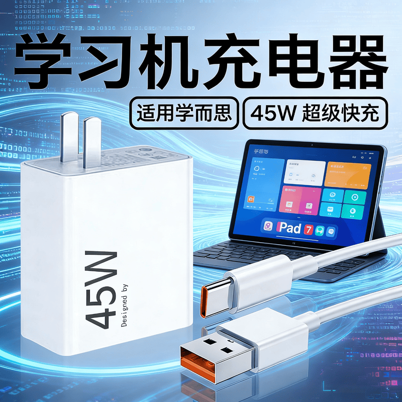 适用学而思学习机充电器45W快充X2/PadPro/Max/S3学习机充电插头闪充T4/Turbo/Pro家教机S4Pro充电套装加长线