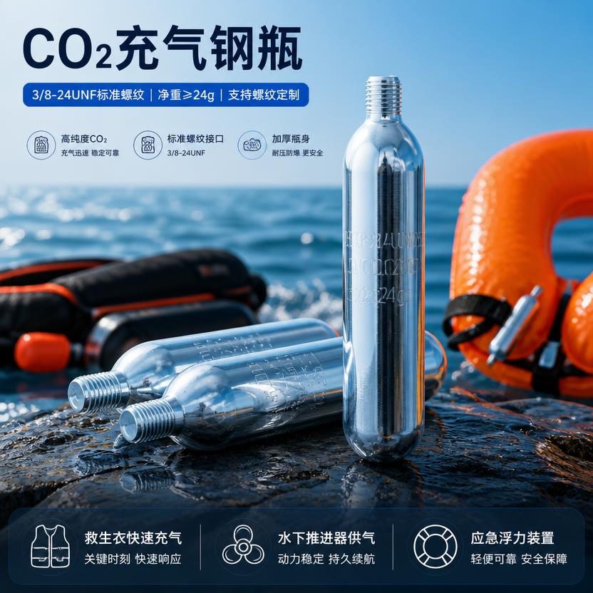 CO2充气钢瓶防爆耐用高纯度快速充气救生衣水下推进器专用