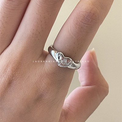 西太后土星爱心戒指简约金属冷淡风个性高级开L口男女食指戒15632