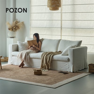 POZON朴琢/侘寂风布艺沙发可拆洗棉麻客厅小户型W直排三人位沙发