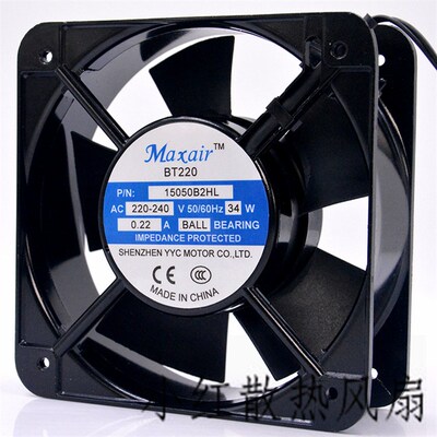 全新Maxair 15050B2HL 220V-240V 34W 0.22A 机柜滚珠 散热通风机