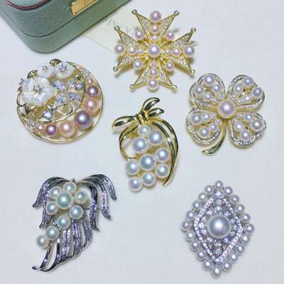 冬日上新多珠系列月亮四叶花芒星元素tain然淡水珍珠胸针胸花配饰