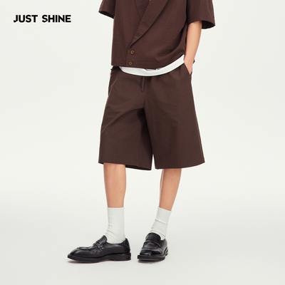 JUST SHINE/时晒黑色5分五分裤男款宽松休闲半裤中裤阔腿短裤