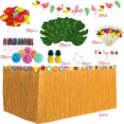 夏威夷桌裙套装122pcs蜂巢菠萝火烈鸟水果吸管小雨伞节日装饰品