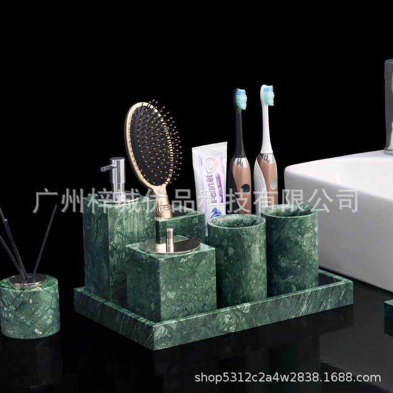 高档大理石洗漱套装北欧轻奢浴室用品洗手液瓶子托盘纸巾盒套件