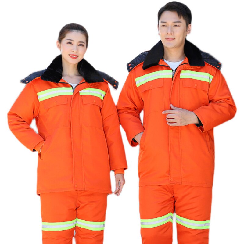 保暖棉袄工装加厚立领防水路政环卫中长款棉衣工程救援棉服套装