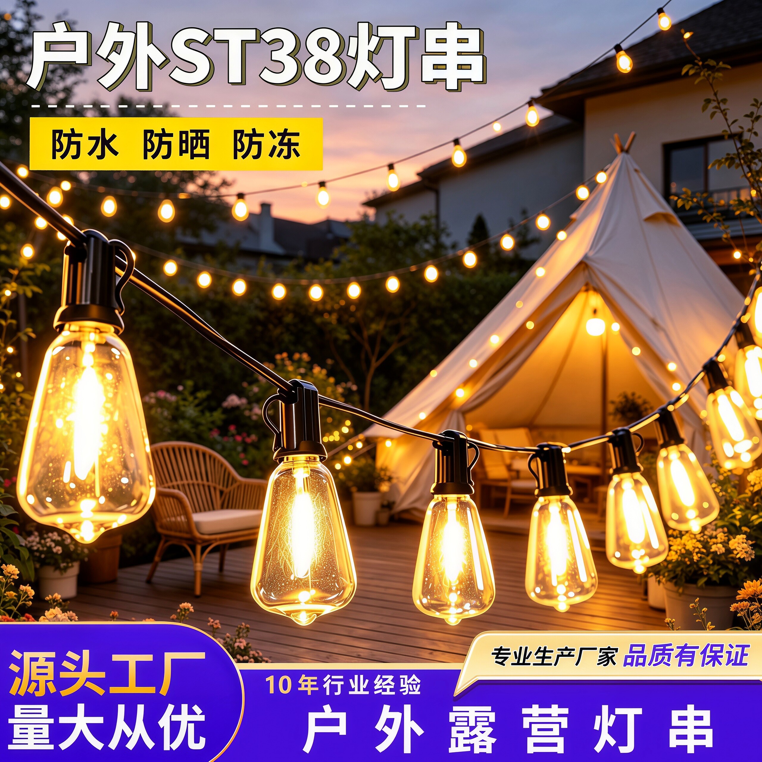 户外高亮灯串防水灯泡彩灯露营氛围灯节日串灯庭院装饰灯挂灯吊灯