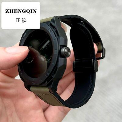 适用华为gtcyber表带cyber闪变表壳真皮疯马纹金属磁吸扣new智能
