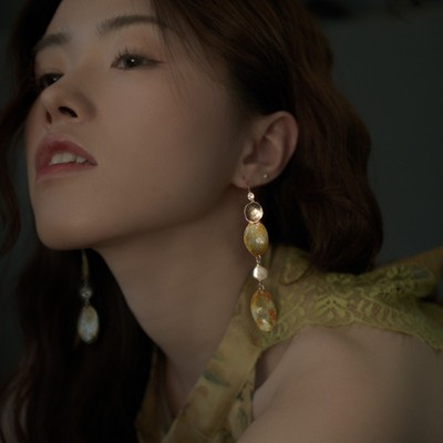 绘间手绘【桂月-常圆】月球长款通勤不对称气质耳环耳夹