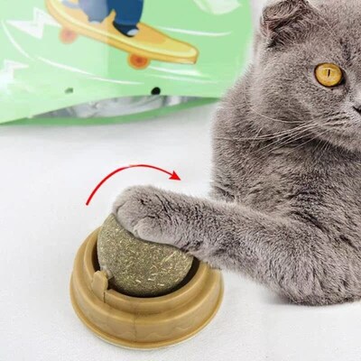 1PC Natural Catnip Cat Wall Stick-on Ball Toy Treats Healthy