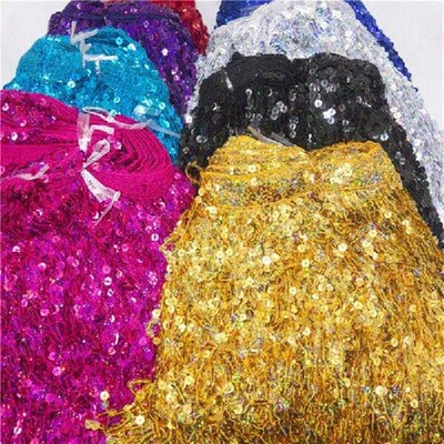 3/6M Glitter Sequins Tassel Fringe  30cm Width Lace