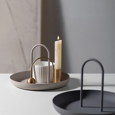 Homeside手提托盘北欧拱形提手收纳盘桌面玄关杂物首饰盘储物盘