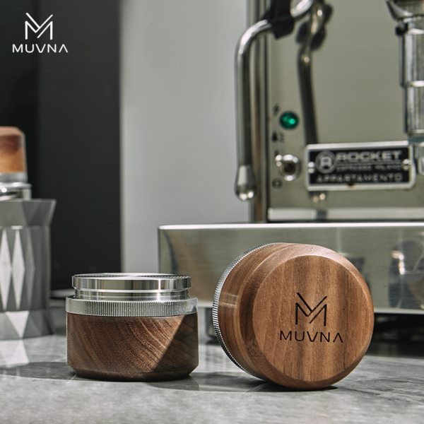 MUVNA意式咖啡机布粉器304不锈钢胡桃木压粉器51/53/58mm配套器具
