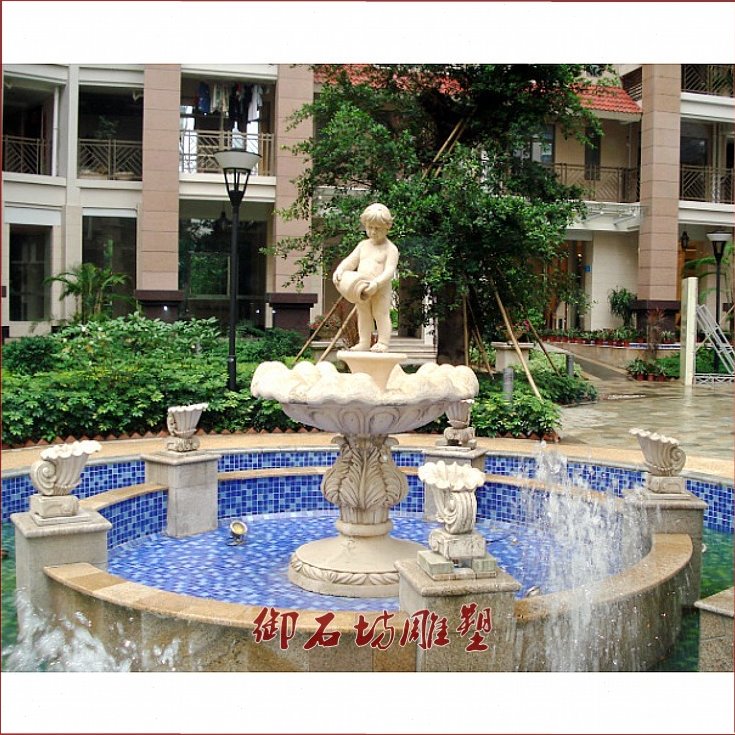 砂岩浮雕电视背景墙挂件壁画酒店装修花盆园林景观雕塑小孩喷水池
