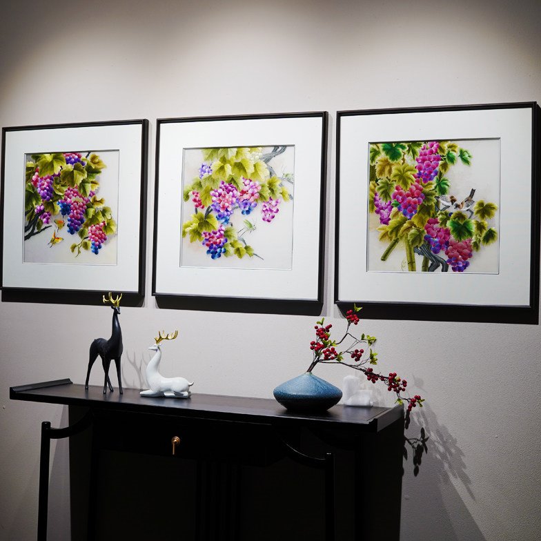 新中式现代装饰画精品纯手工苏州刺绣可定制带框客厅沙发背景挂画