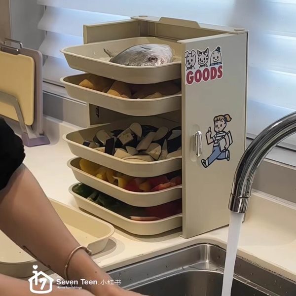 火锅配菜盘家用厨房多层备菜神器多功能沥水配菜盘壁挂式折叠菜架