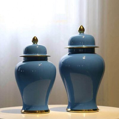 景德新镇大式创意将军罐花瓶XOE花中器镀金客厅玄关装饰陶瓷花插