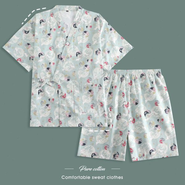 新款汗蒸服女款棉麻日式清新可爱系带短款桑拿服洗浴服足疗服睡衣