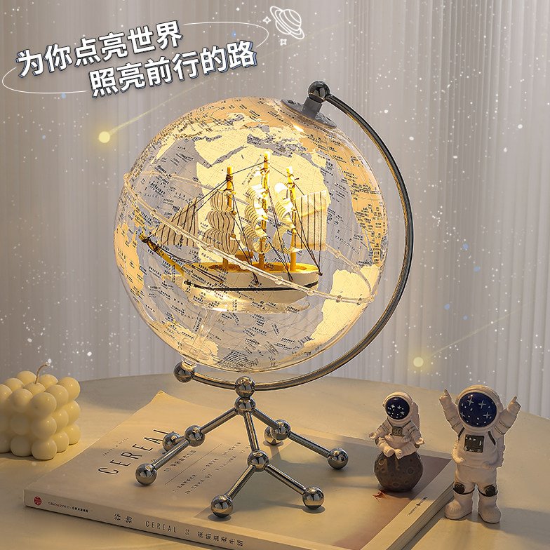 透明地球仪摆件可发光3d立体悬浮轻奢高级感台灯小夜灯客厅玄关酒