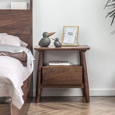 纯实木床柜保环日式黑胡桃木储物床边柜轻奢木蜡油北头美