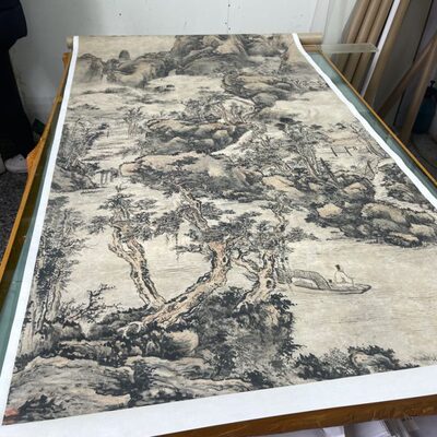 清髡残垂竿图石溪道人山水人物写意国画复制品微喷临摹学习画稿