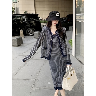 秋季小香风针织吊带裙套装女秋冬装搭配一整套高级感小洋装两件套