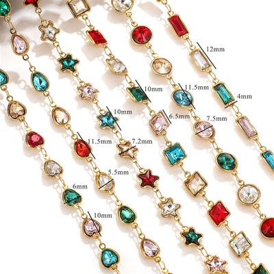 不锈钢水晶防水链条彩色水晶链DIY饰品配件手链项链颅内镀18K金