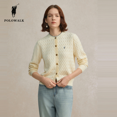 POLOWALK时尚气质麻花针织开衫女