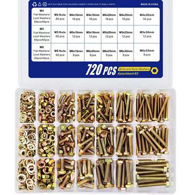 跨境盒装720pcs-1000-1600pcs彩锌外六角螺栓六角头螺栓套装组合