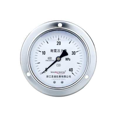 供应m20*1.5螺纹轴向带边耐震压力表YN100ZT不锈钢耐震压力表