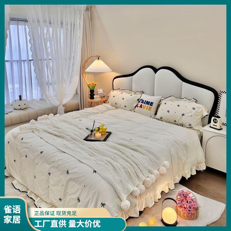 法式奶油风皮艺床现代简约1.8m床主卧美式蝴蝶齐边轻奢双人床