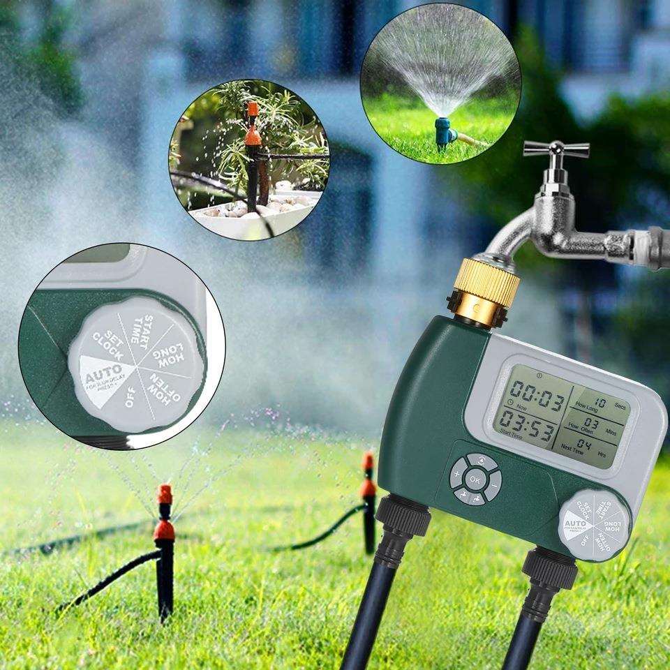 新款双接口浇水定时器 浇花器 智能大屏幕数显定时器浇水灌溉工具