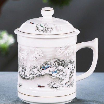 景德镇陶瓷器茶杯水杯定 制大容量茶杯带盖大号霸王杯1000毫