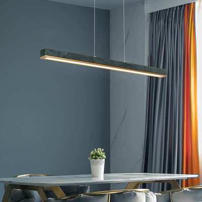 全铜餐厅一字大理石吊灯高档轻奢餐桌岛台灯具北欧设计师长条吊灯