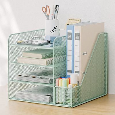 桌面文件收纳架办公室文件夹收纳盒金属书立文件架工位档案资料架