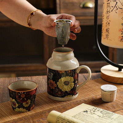 复古养生小暖壶家用带盖马克杯大容量陶瓷暖手瓶父亲节泡茶壶茶杯