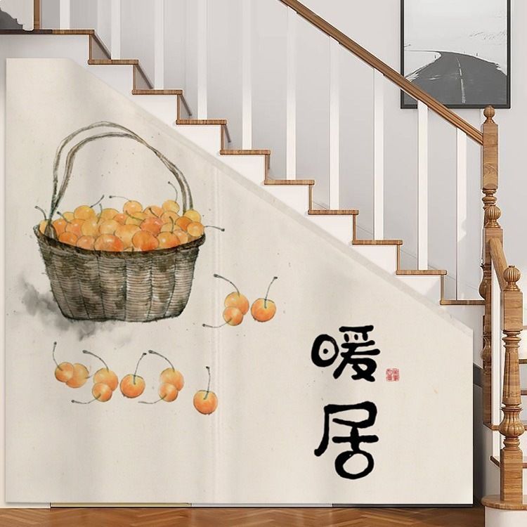 楼梯下遮挡帘中式斜角侧面遮丑帘子三角帘防尘门帘隔断挂帘垒德株