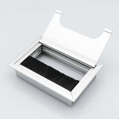 办公电脑线盒带毛刷铝线盒桌面会议桌长方形铝合金方形线盒盖
