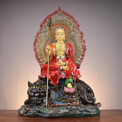 （台湾祥狮工艺彩绘地藏王菩萨摆件 家用佛堂供奉谛听坐骑地藏王