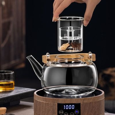 2025新款电陶炉煮茶器蒸煮一体耐高温玻璃泡茶家用茶具烧水壶套装
